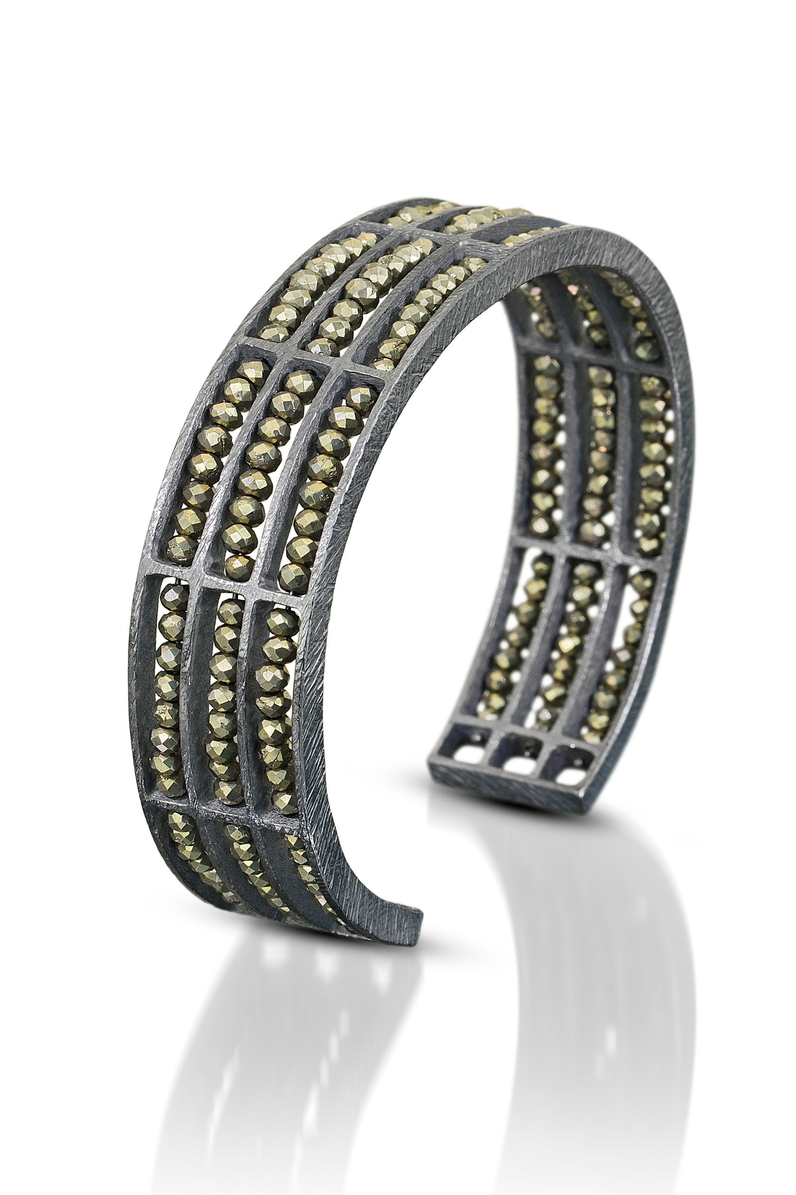 Triple Row Carved Segment Cuff Bracelet by Heather Guidero (Silver ...