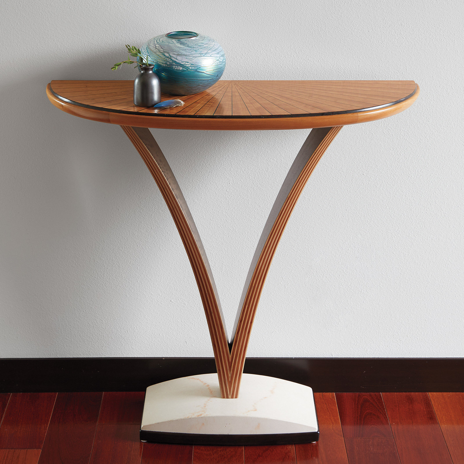 V Demilune Table by Derek Secor Davis (Wood Pedestal Table) | Artful Home