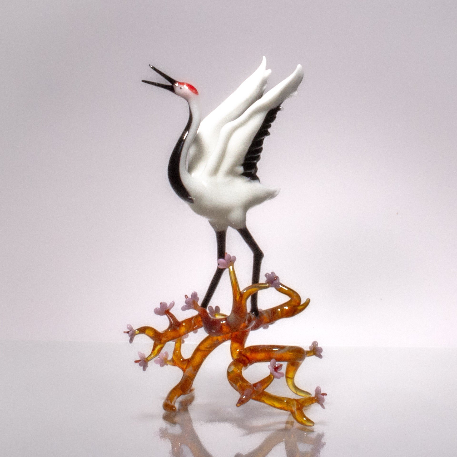 Cherry Blossom Crane by Bryan Randa (Art Glass Sculpture) | Artful Home