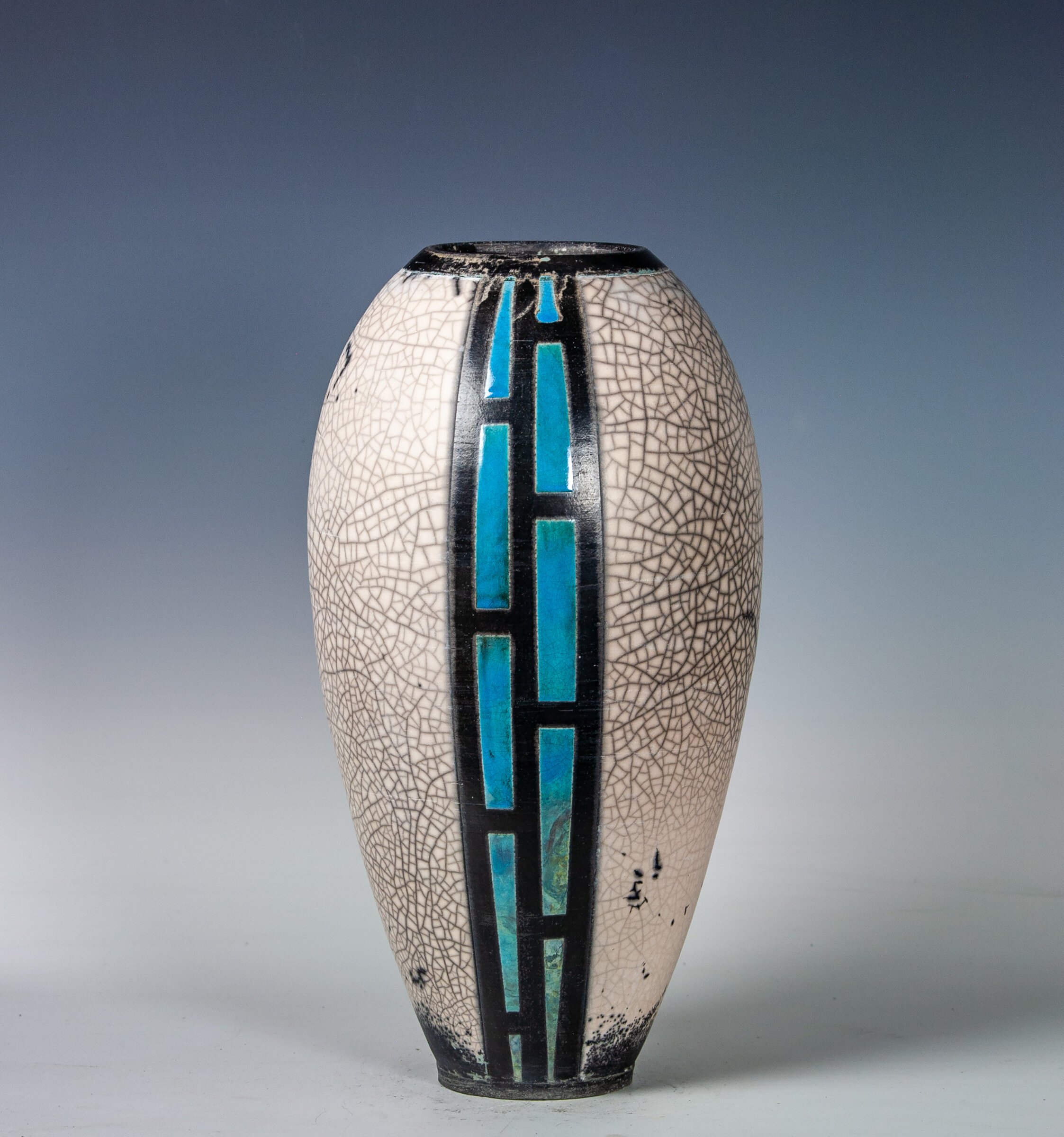 Ascent in Blue Naked Raku Vase by Frank Nemick (Ceramic Vase) | Artful Home