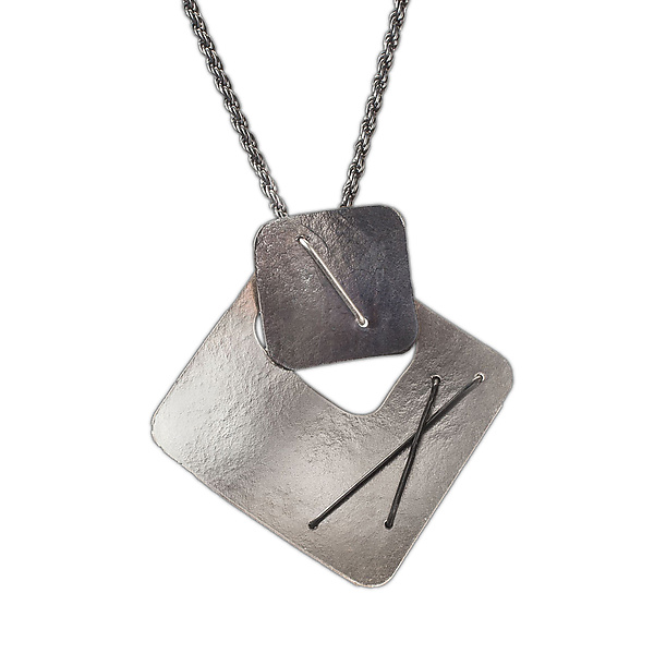 Two-Layered Stitched Square Necklace by Suzanne Schwartz (Silver ...