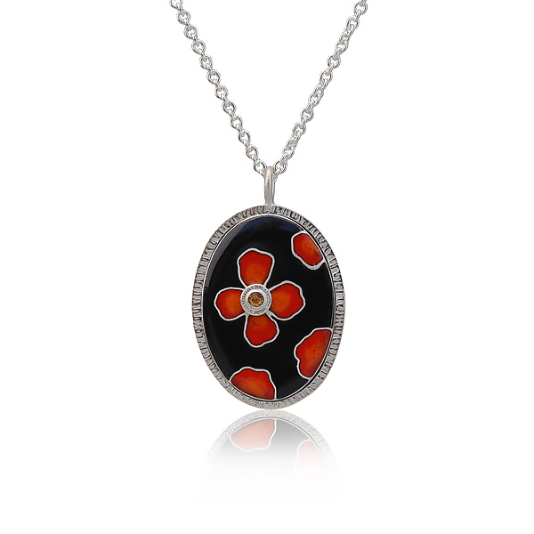 Cloisonne California Poppy Pendant by Jenny Windler (Silver & Stone ...