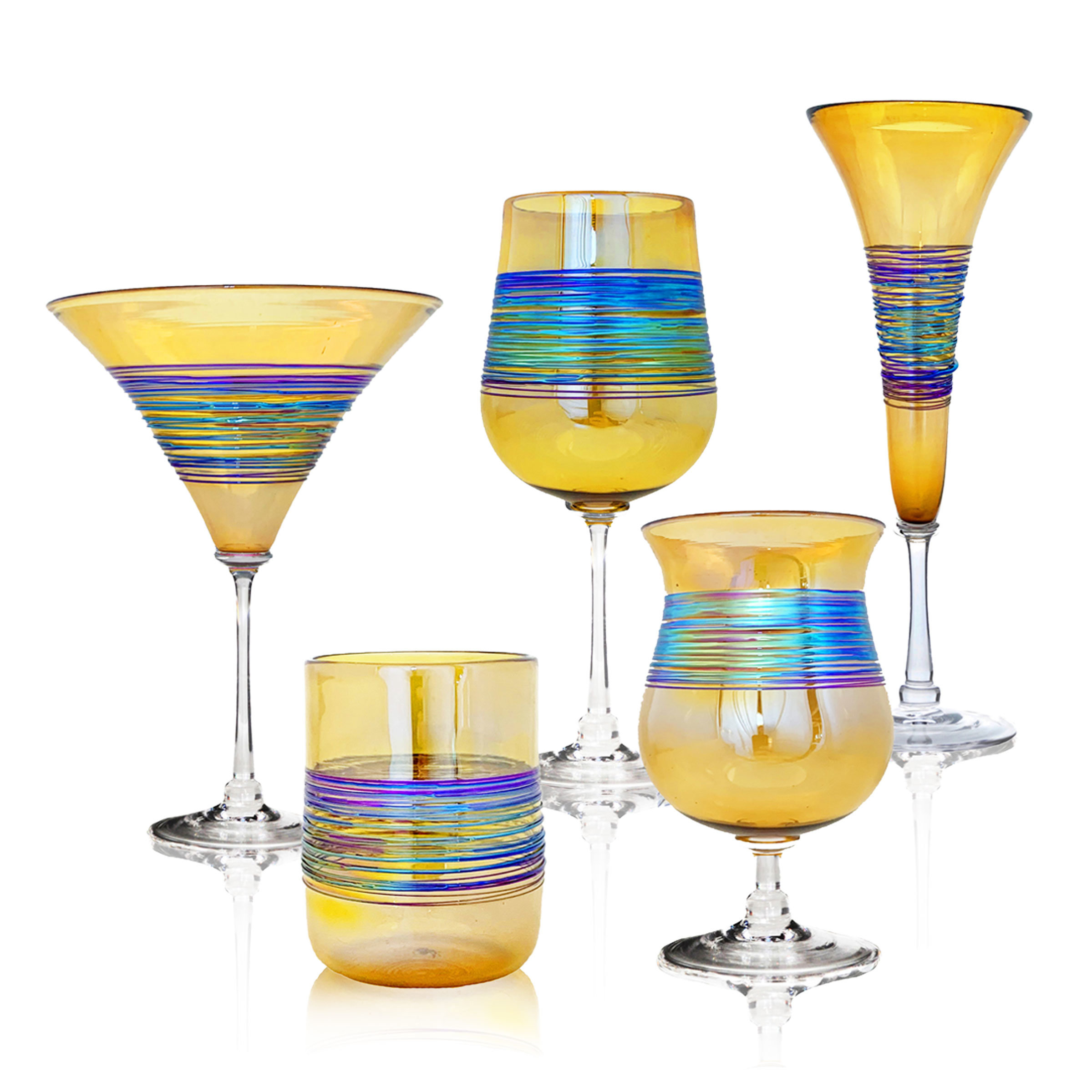 Gold Rainbowspun Goblets by Romeo Glass (Art Glass Drinkware) | Artful Home