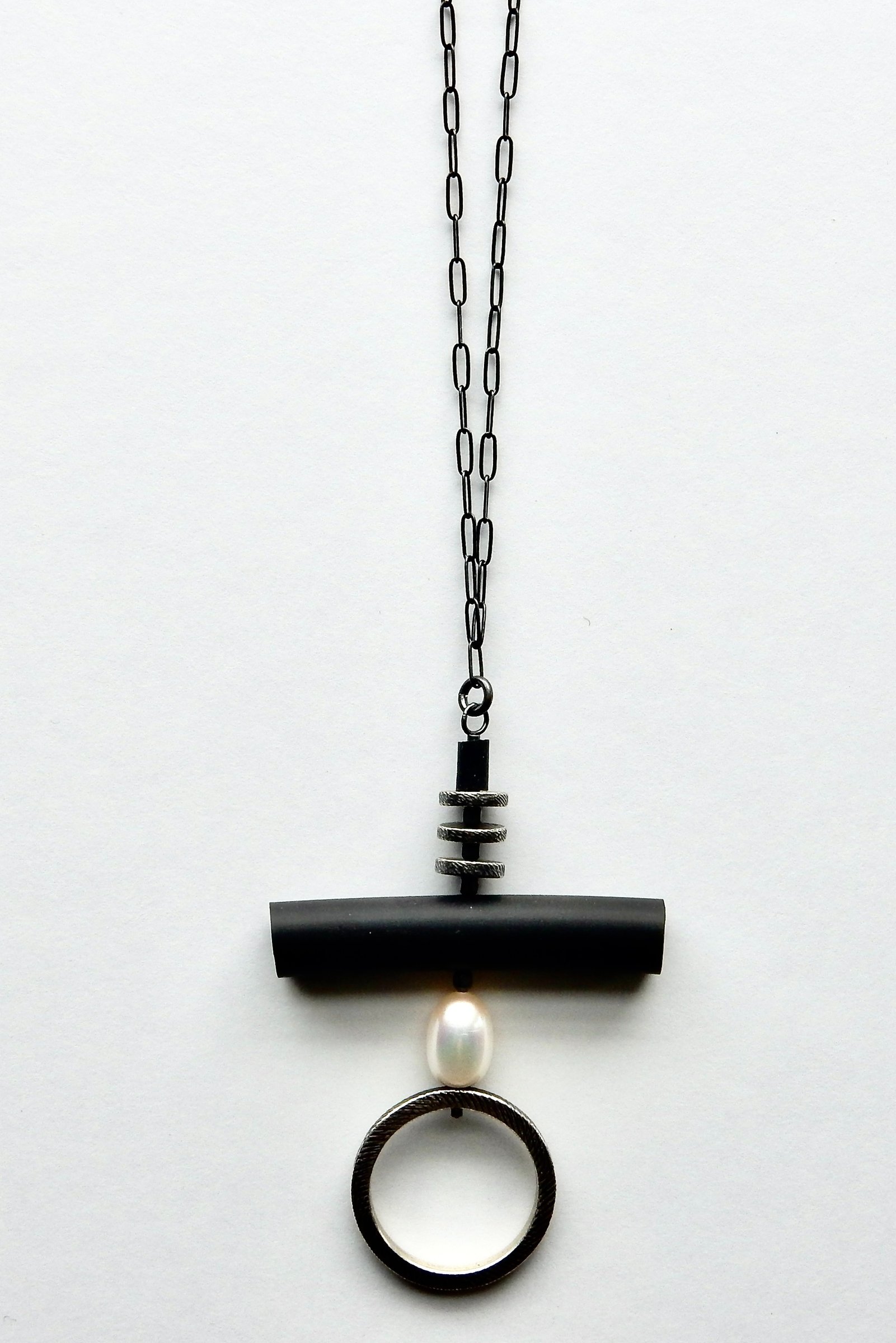 Silver, Pearl, and Rubber Necklace by Boo Poulin (Silver, Pearl & Stone ...