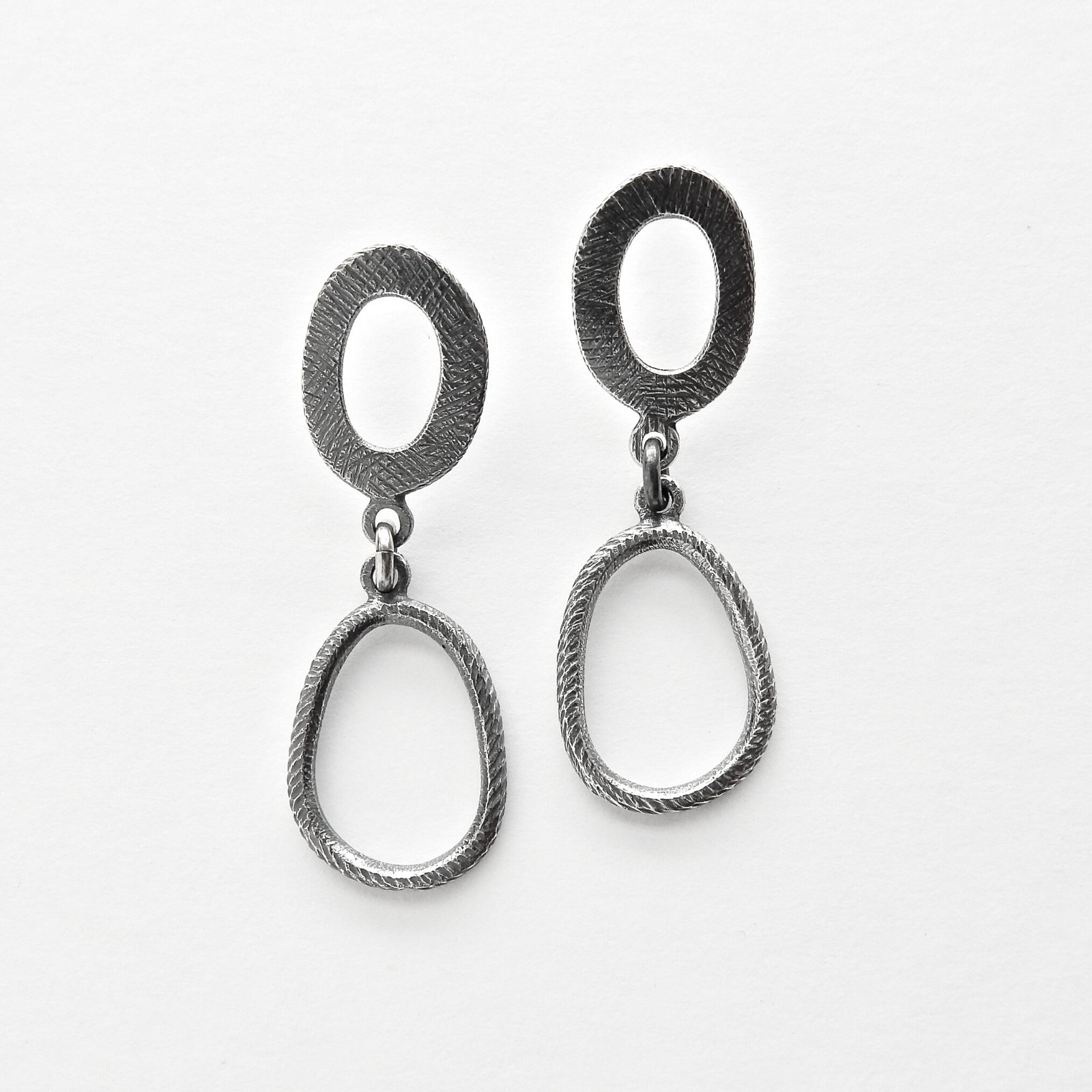 Double Organic Oval Earrings by Boo Poulin (Silver Earrings) | Artful Home