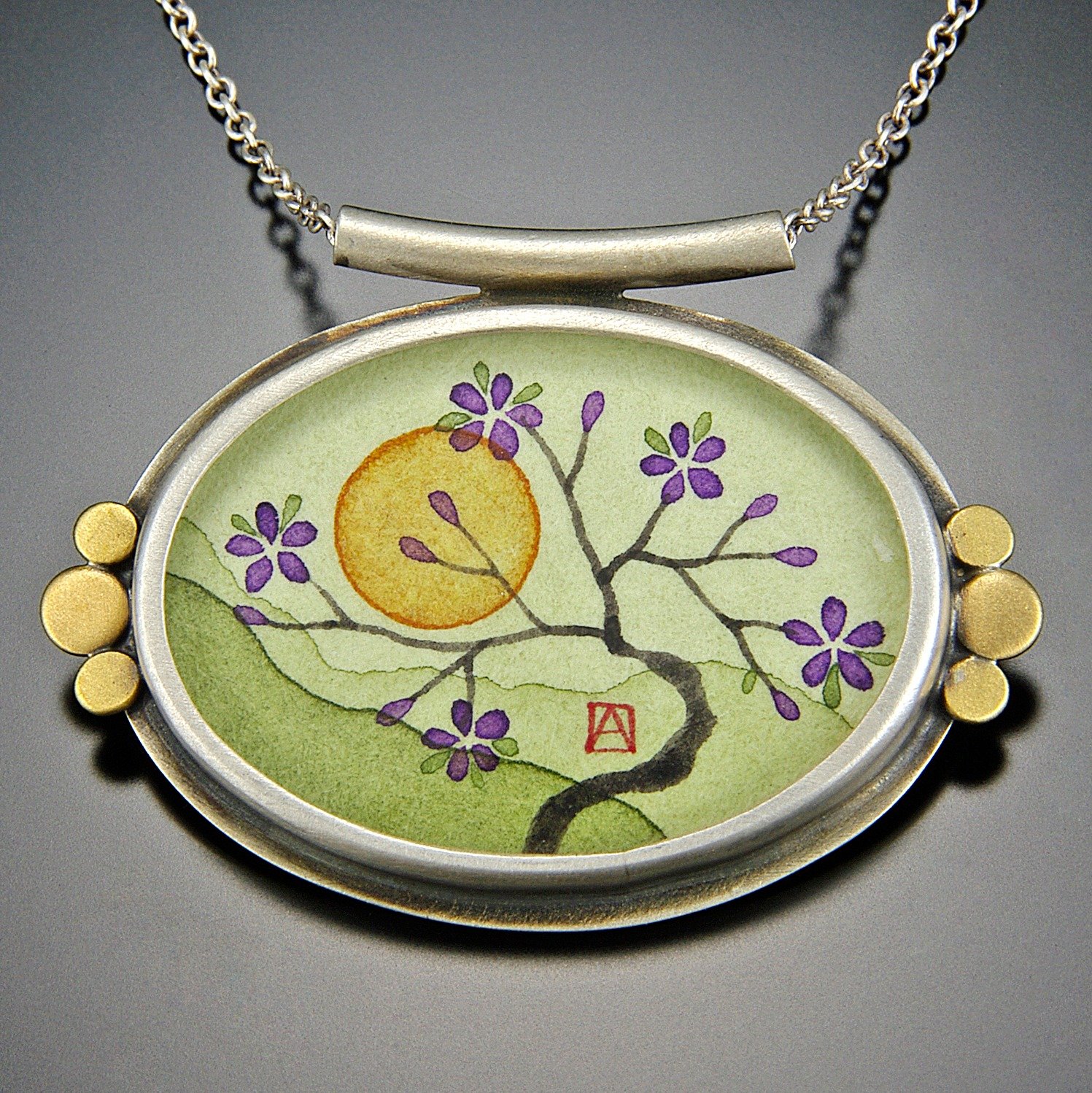 Plum Blossom Necklace by Ananda Khalsa (Gold & Silver Pendant) | Artful ...