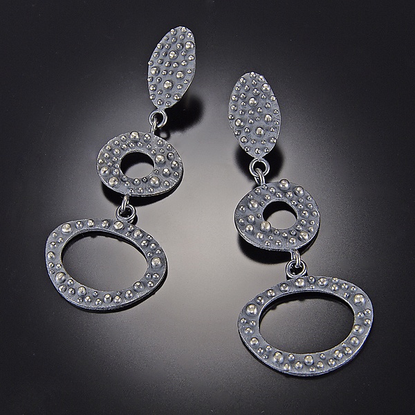 Bumpy Long Three-Tier Earrings by Dahlia Kanner (Silver Earrings) | Artful Home
