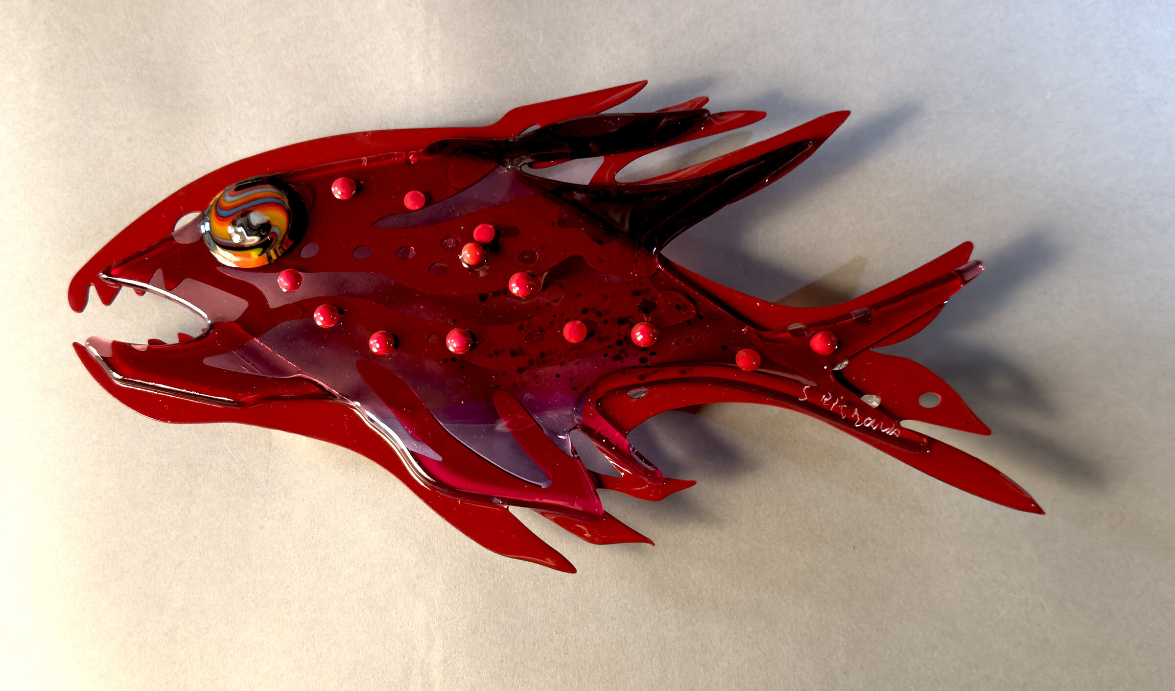Mable the Red Dotted Fish by Sabra Richards (Art Glass Wall Sculpture ...
