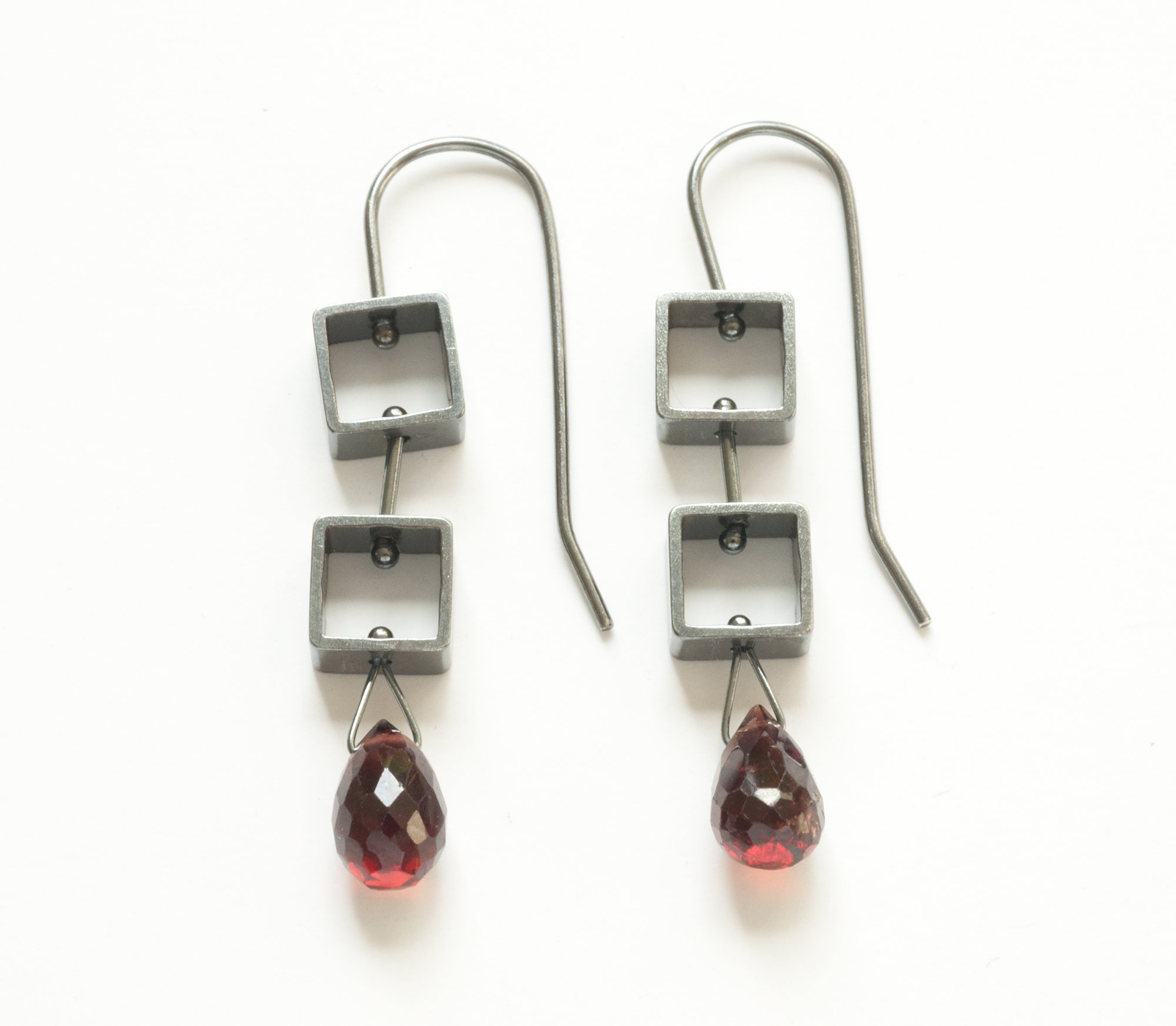Mini Square Earrings with Gemstone Teardrop by Ashka Dymel (Silver ...