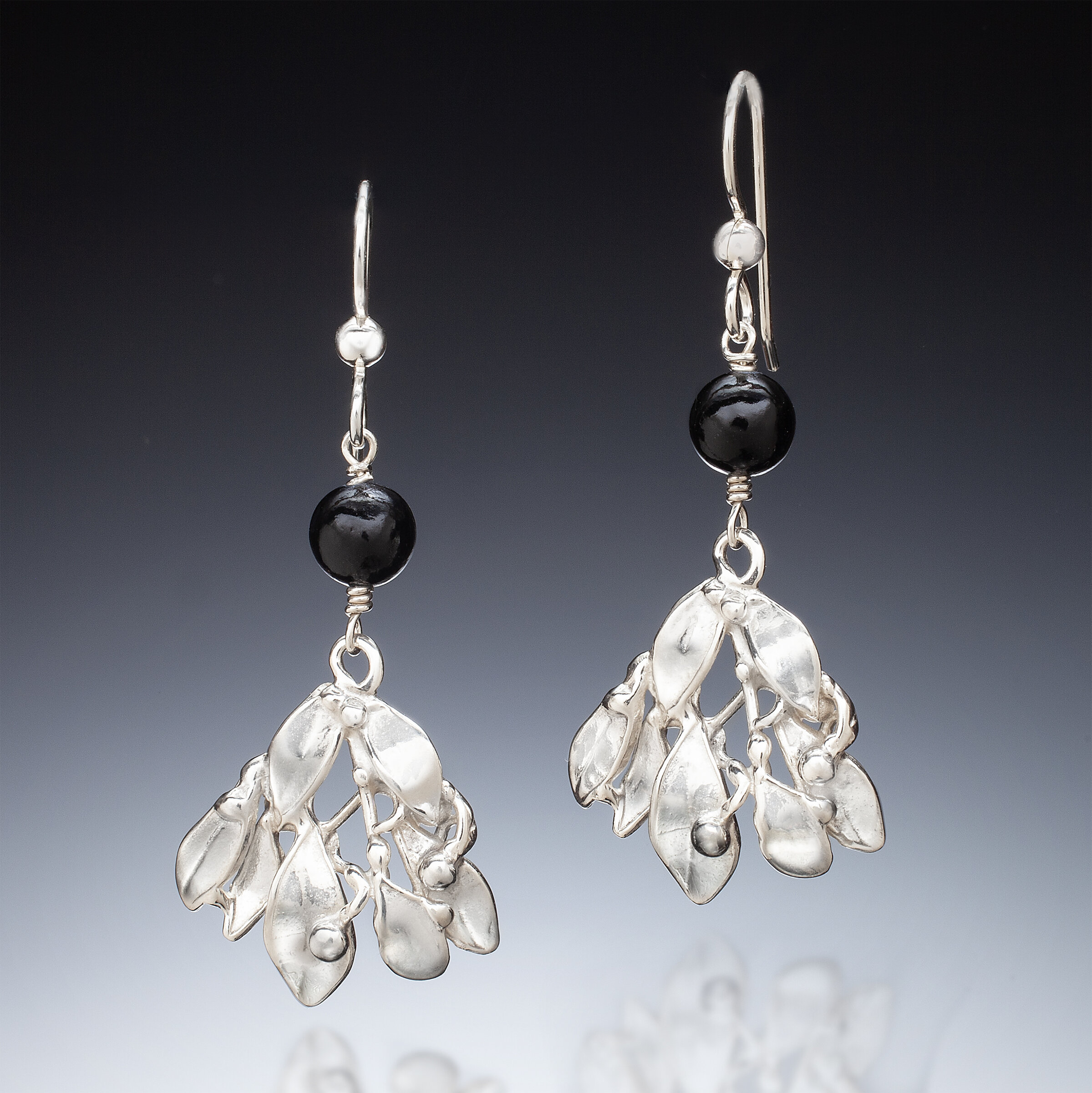 Leaf Bouquet Fan Earrings by Mary Elwyn (Silver, Pearl & Stone Earrings) | Artful Home
