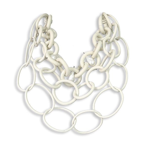 Triple Strand Ivory Rubber Necklace with Baroque Pearls by Delphine ...