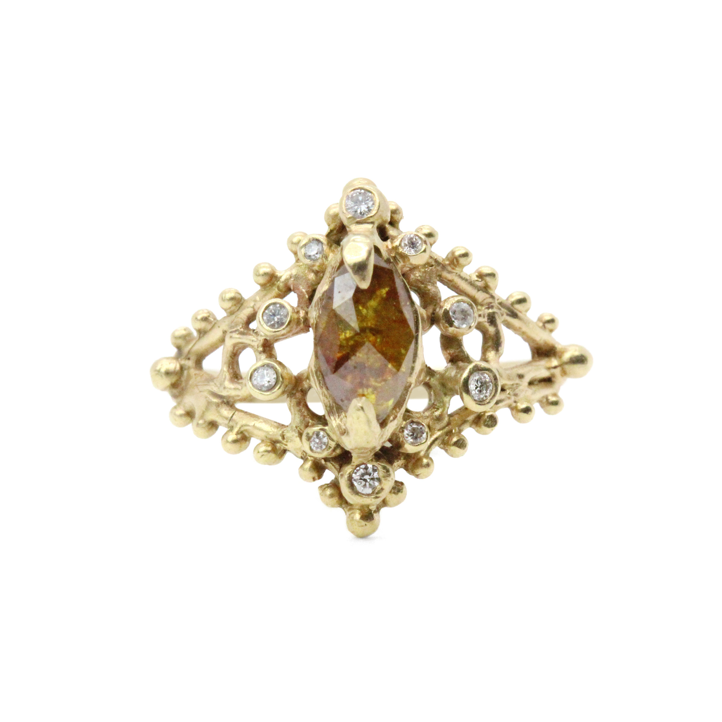 Rustic Diamond Dahlia Ring by Hayley Elise Jewellery (Gold & Stone Ring ...