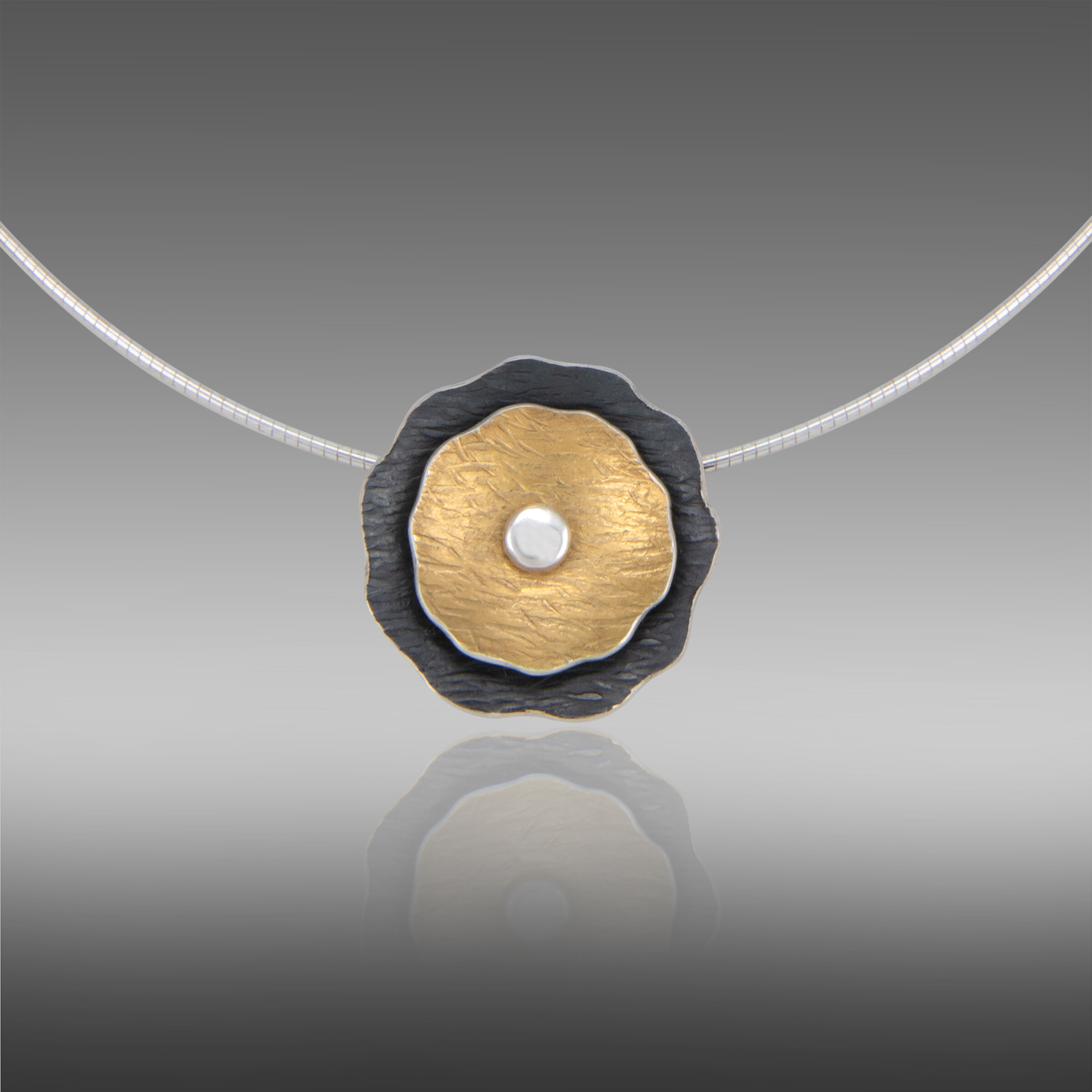 Double Poppy Keum-Boo Pendant by Melanie Considine (Gold & Silver ...