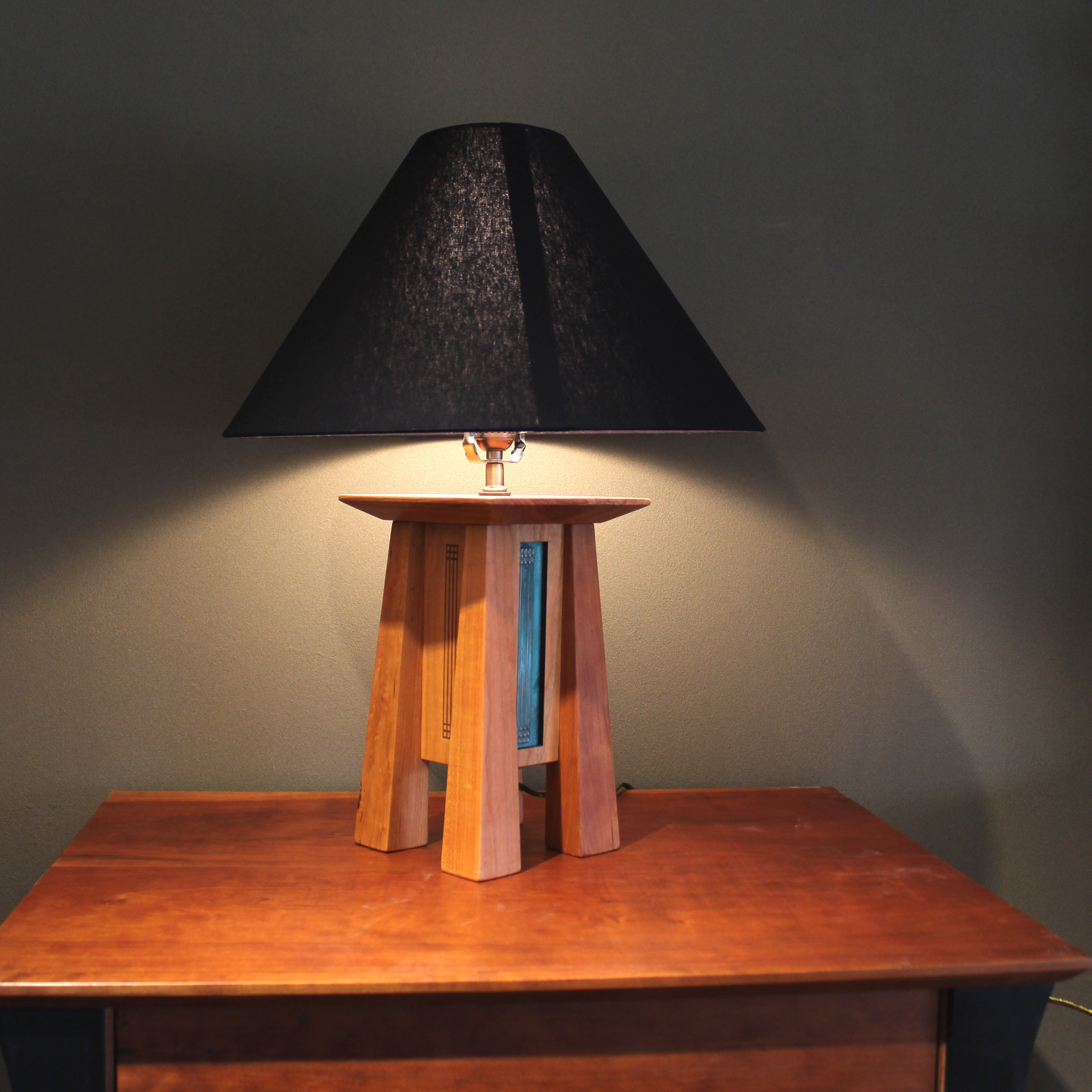Prairie Lamp in Cherry with Black Linen Shade by Sabbath-Day Woods ...