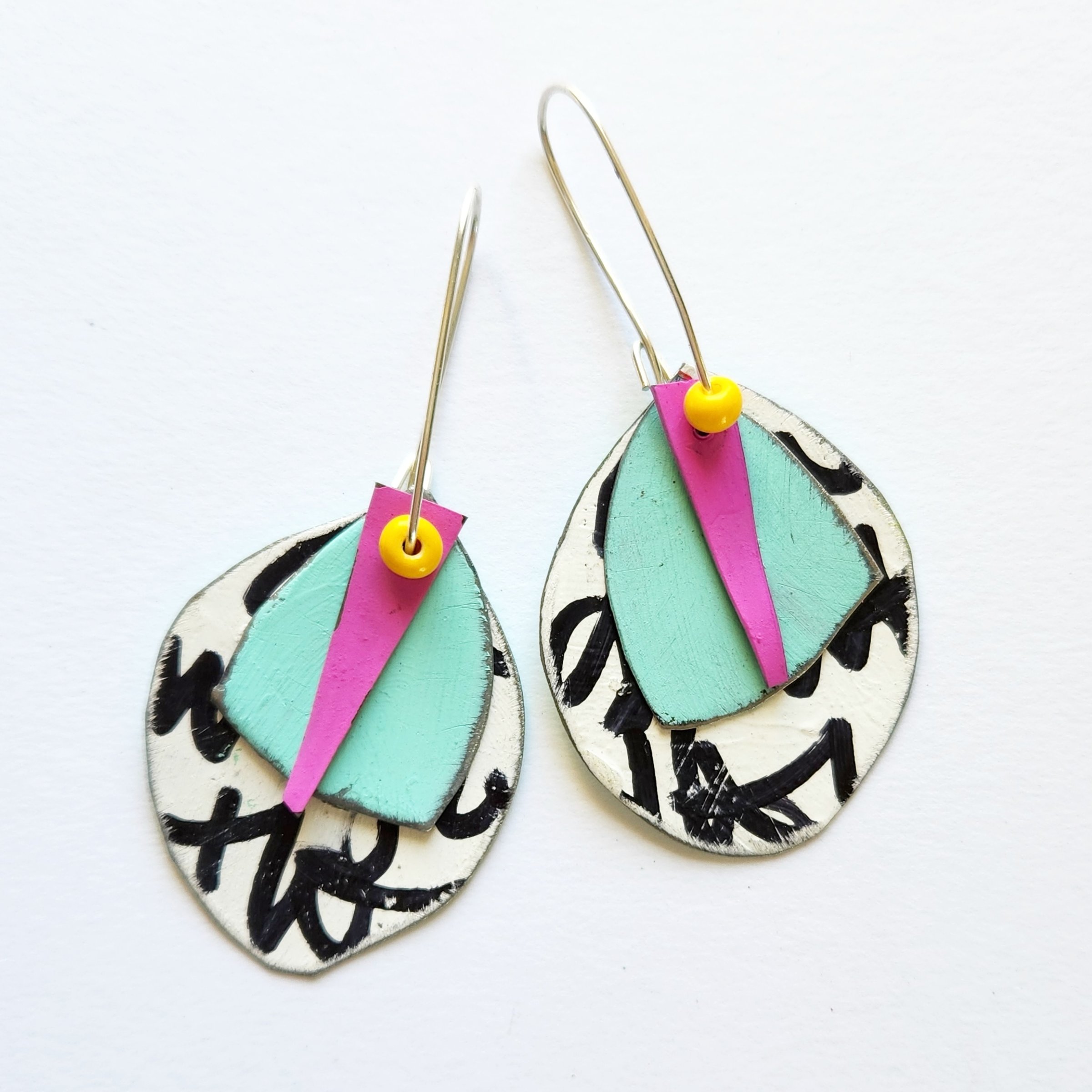 Black & White Doodle Disk Earrings by Sarah Smith Shoot (Mixed-Media ...