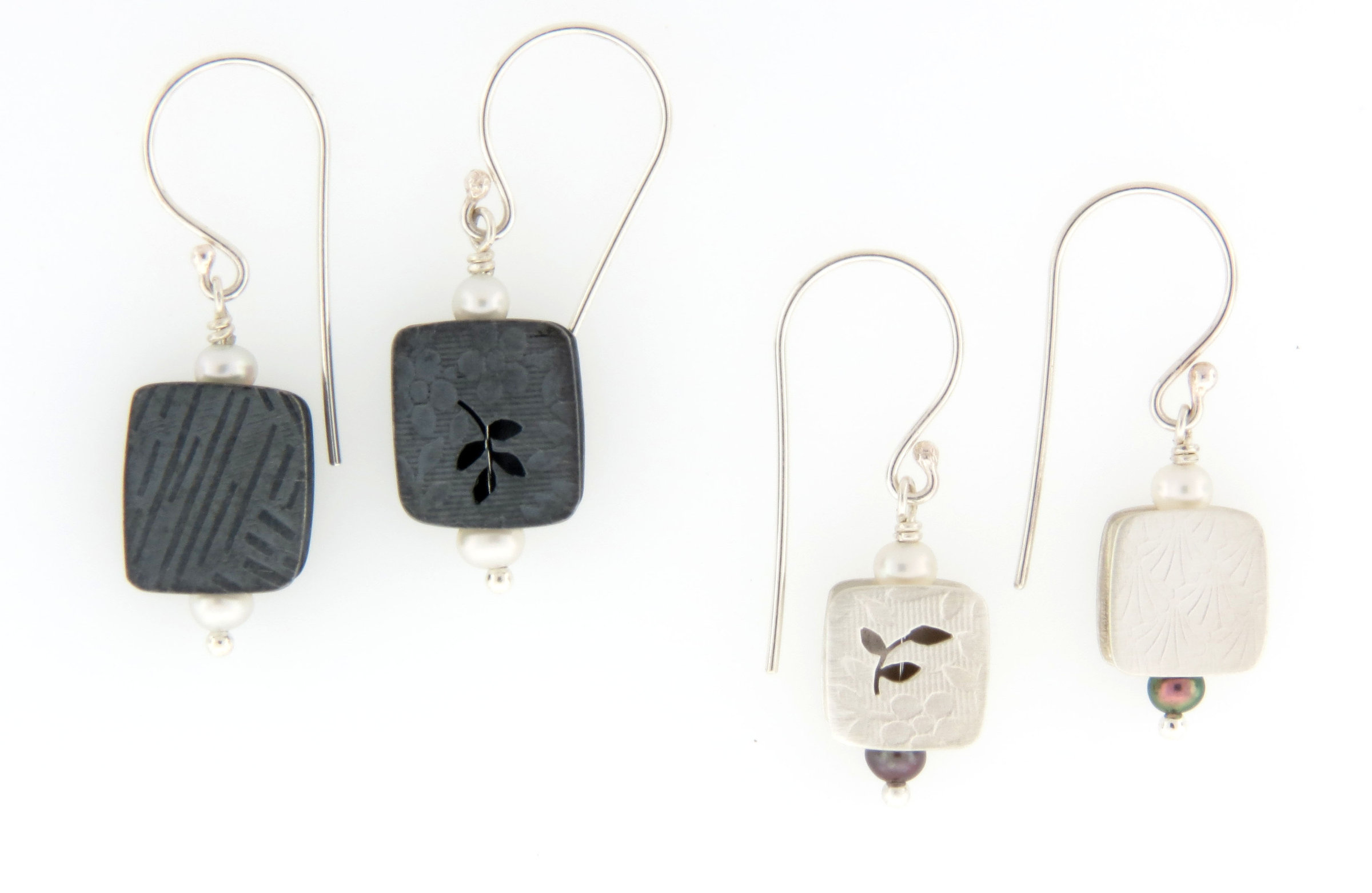 Box Earrings by Barbara Bayne (Silver & Pearl Earrings) | Artful Home